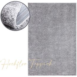 Teppich Hochflor Shaggy Flauschig Weich Einfarbig Grau, 160 x 230 cm