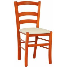 OKAFFAREFATTO - Stuhl aus Kirschfurnierholz mit beigem, gepolstertem Kunstledersitz