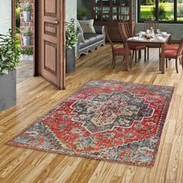 Pergamon - Designer Teppich Vintage Zoe Orient Klassik Rot Blau - 80x150 cm