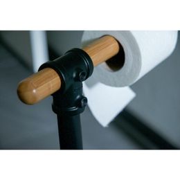 Wenko Stand WC-Garnitur Forli, inkl. Rollenhalter und WC-Bürste, Schwarz, Stahl schwarz, Bambus natur - schwarz