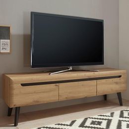 Lomadox - tv Lowboard 160cm im skandinavischen Design TIROL-61 Eiche Artisan mit schwarz, b/h/t ca. 160/50/40cm - braun