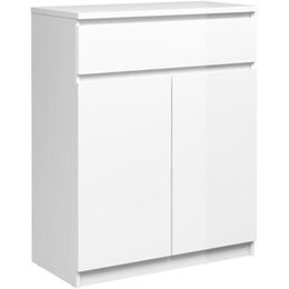 Sideboard mit Türen und einer Schublade, weiß glänzend, 80 x 100 x 41 cm - Dmora
