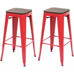 2er-Set Barhocker HHG 392 inkl. Holz-Sitzfläche, Barstuhl Tresenhocker, Metall Industriedesign stapelbar rot - red