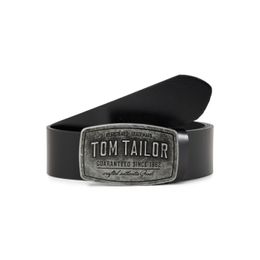 Tom Tailor Herren Ledergürtel mit geprägter Schnalle, schwarz, Logo Print, Gr. 80