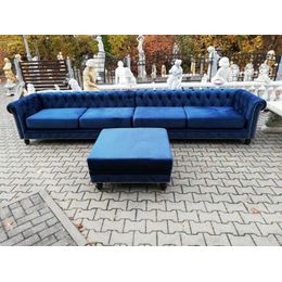 JVmoebel Big-Sofa, Desiger Chesterfield Sofagarnitur Textil Blau 4 m XXL+ Hocker Couch
