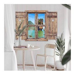 K&L WALL ART K&L Wall Art Wandtattoo 3D Wandtattoo James Bond Insel Aufkleber Vintage Landhaus Fenster mit Herz