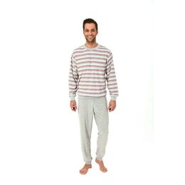 Normann Pyjama Herren Frottee Schlafanzug lang mit Bündchen