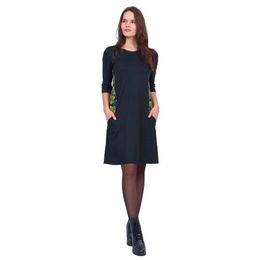 3Elfen A-Linien-Kleid A Linien Kleid Katrinchen schwarz Blätter by 3Elfen