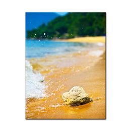 Bilderdepot24 Leinwandbild Tropischer Strand mit Stein