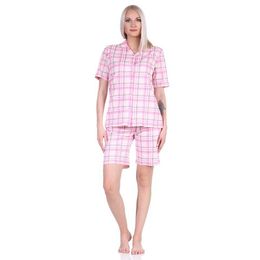 Normann Pyjama Damen kurzarm Shorty Pyjama aus Jersey zum durchknöpfen in Karo-Optik