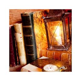 Wallario Möbelfolie Antike Laterne mit Kerze alten Büchern und Taschenuhr
