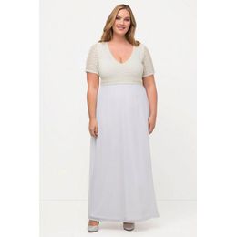 Ulla Popken Cocktailkleid Brautkleid Boho-Style A-Linie V-Ausschnitt Halbarm