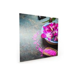 Primedeco Küchenrückwand Küchenrückwand Spritzschutz Glas mit Motiv Orchideenblätter in Topf