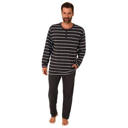 Normann Pyjama Herren langarm Schlafanzug in Streifenoptik