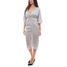 NA-KD Partykleid NA-KD x Hanna Licious Kimono-Kleid stylisches Damen Midi-Kleid in Satin-Optik Party-Kleid Silber