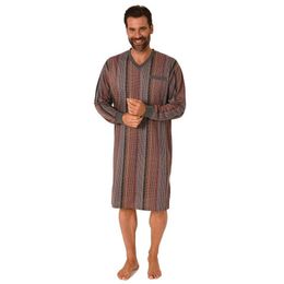 Normann Pyjama Herren langarm Nachthemd mit Bündchen in Streifenoptik
