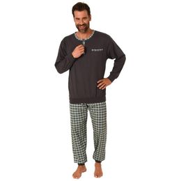 Normann Pyjama Herren Schlafanzug mit Bündchen und karierter Jersey Hose