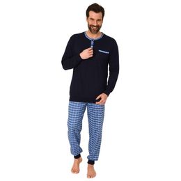 Normann Pyjama Herren Schlafanzug mit Bündchen und karierter Jersey Hose