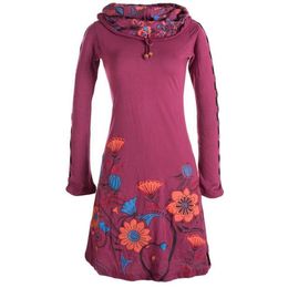 Vishes Midikleid Langärmliges Blumenkleid mit Schalkragen Hippie