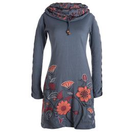 Vishes Midikleid Langärmliges Blumenkleid mit Schalkragen Hippie