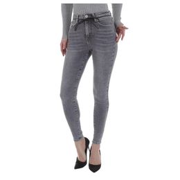 Ital-Design Skinny-fit-Jeans Damen Freizeit Used-Look Stretch High Waist Jeans in Grau