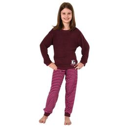 Normann Pyjama Mädchen Frottee Schlafanzug langarm mit Bündchen & Eulen-Applikation
