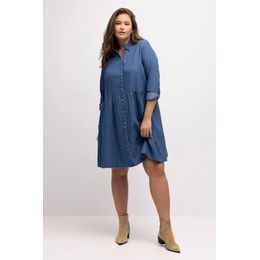 Ulla Popken Jerseykleid Midikleid Jeanskleid A-Linie Hemdkragen Langarm