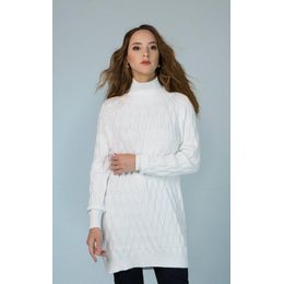 Passioni Strickkleid Weißer Oversize Pullover oder Strickkleid mit detailliertem Zopfmuster