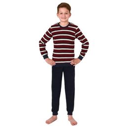 Normann Pyjama Jungen langarm Frottee Schlafanzug mit Bündchen in Streifenoptik