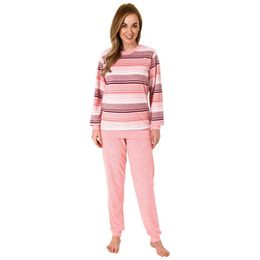 Normann Pyjama Damen Frottee Pyjama mit Bündchen in tollem Streifendesign