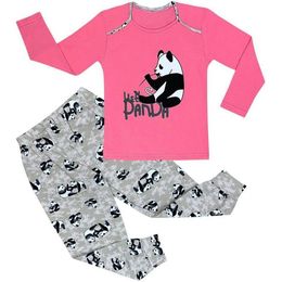 LOREZA Pyjama Mädchen Pyjama Set langarm Panda Schlafanzug Hausanzug Baumwolle (Set