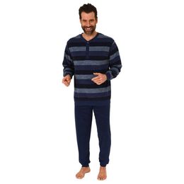 Normann Pyjama Herren Frottee Schlafanzug mit Bündchen in Blockstreifen-Optik