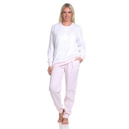 Normann Pyjama Damen Schlafanzug mit Bündchen im Paysley Design und Hals Knopfleiste