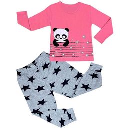 LOREZA Pyjama Mädchen Pyjama Set langarm Panda Schlafanzug Hausanzug Baumwolle (Set