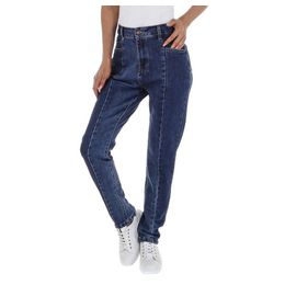 Ital-Design Relax-fit-Jeans Damen Freizeit Used-Look Stretch Relaxed Fit Jeans in Blau