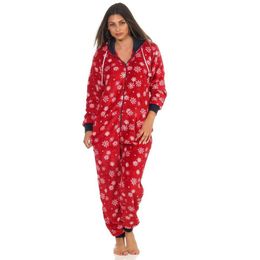 Normann Pyjama Wunderschöner Damen Jumpsuit Overall mit Kapuze im winterlichen Look