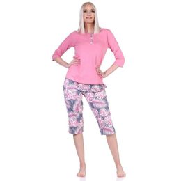 Normann Pyjama Wunderbarer Damen kurzarm Pyjama mit Caprihose in floralem Print