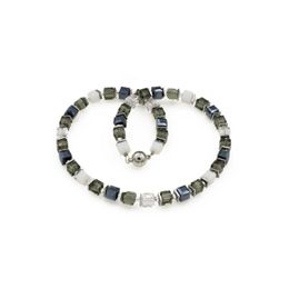 Bella Carina Perlenkette Kette mit Glaswürfel Perlen und Hämatit Scheiben schwarz grau weiß