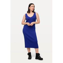 Ulla Popken Strickkleid Strickkleid Rippstrick Slim Midilänge V-Ausschnitt