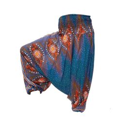 PANASIAM Stoffhose Aladinhose im schönen Peacock Design Haremshose aus 100% natürlicher Viskose auch als Overall tragbar Damen Pumphose bequeme Freizeithose