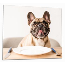 Wallario Herd-Abdeckplatte Hund freut sich auf Essen