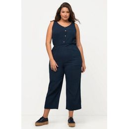 Ulla Popken Funktionshose Jumpsuit 7/8-Länge Musselin V-Ausschnitt ärmellos