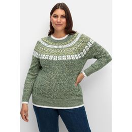 Große Größen: Norwegerpullover in melierter Optik, lindgrün, Gr.42