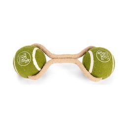 Beeztees Spielball Minus One Hundespielzeug Tennisball 2 Bälle mit Seil grün-beige