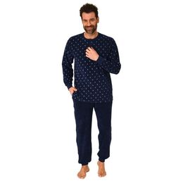 Normann Pyjama Herren Frottee Schlafanzug lang mit Bündchen