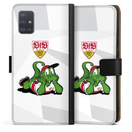 DeinDesign Galaxy A51 Handy Klapph&uuml;lle Handyh&uuml;lle aus Kunst Leder schwarz Flip Case Vfb Stuttgart Mascot Official Licensed Product Sideflip mit Lasche