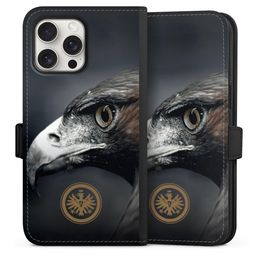 DeinDesign iPhone 15 Pro Max Handy Klapph&uuml;lle Handyh&uuml;lle aus Kunst Leder schwarz Flip Case Eintracht Frankfurt Eagle Official Licensed Product Sideflip mit 