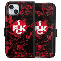 DeinDesign iPhone 15 Handy Klapph&uuml;lle Handyh&uuml;lle aus Kunst Leder schwarz Flip Case 1. Fc Kaiserslautern 1. Fck Logo Sideflip mit Lasche