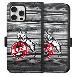 DeinDesign iPhone 15 Pro Max Handy Klapph&uuml;lle Handyh&uuml;lle aus Kunst Leder schwarz Flip Case 1. Fc K&ouml;ln Wooden Look Official Licensed Product Sideflip mit Lasche