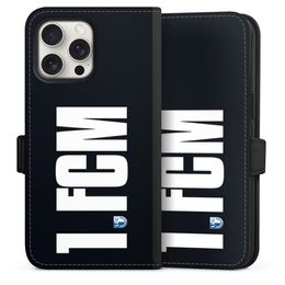 DeinDesign iPhone 15 Pro Max Handy Klapph&uuml;lle Handyh&uuml;lle aus Kunst Leder schwarz Flip Case 1. Fcm 1. Fc Magdeburg Official Licensed Product Sideflip mit Lasche